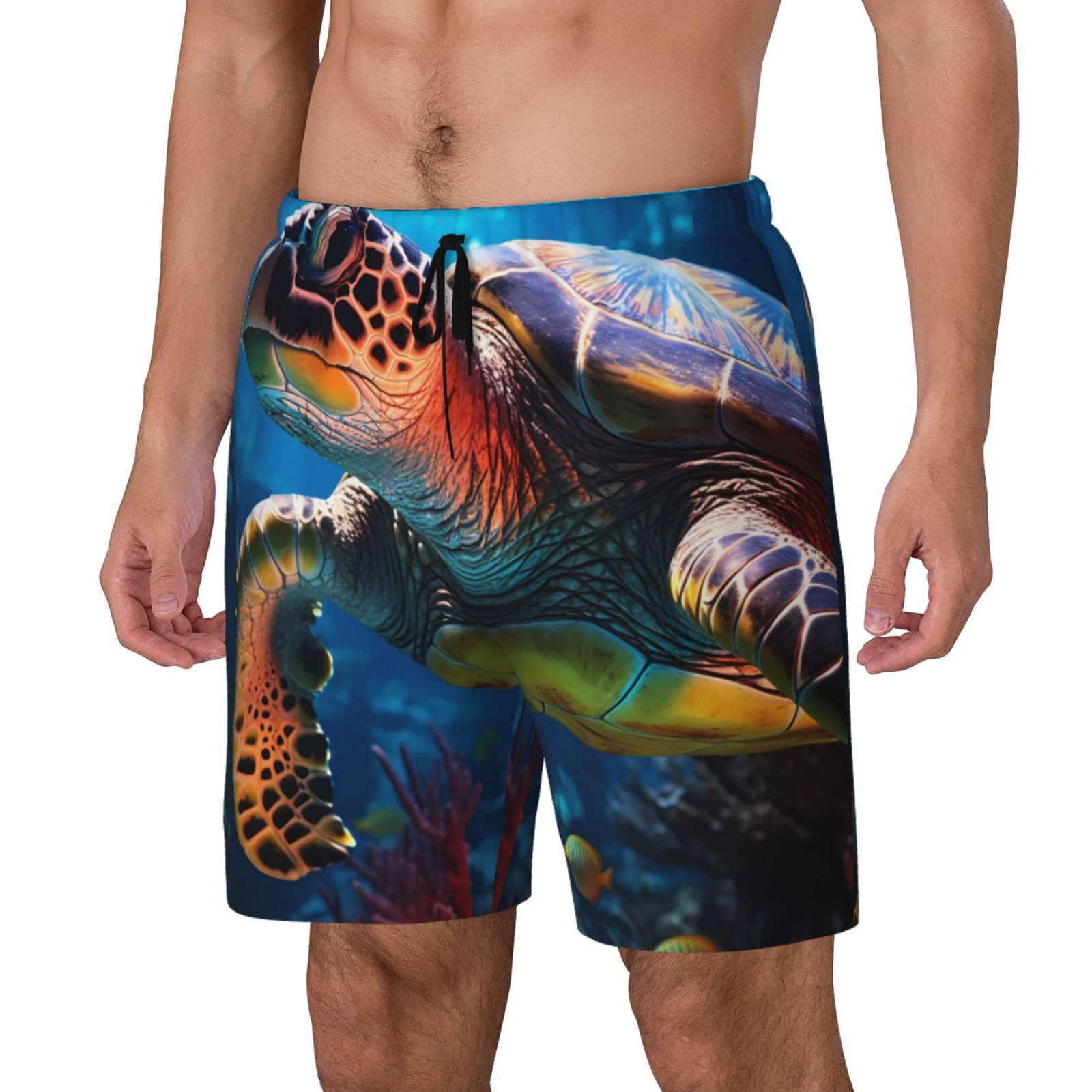 Ocsxa Ice Blue Ocean Sea Turtle Pattern Men's Swim Trunks Swim Shorts ...