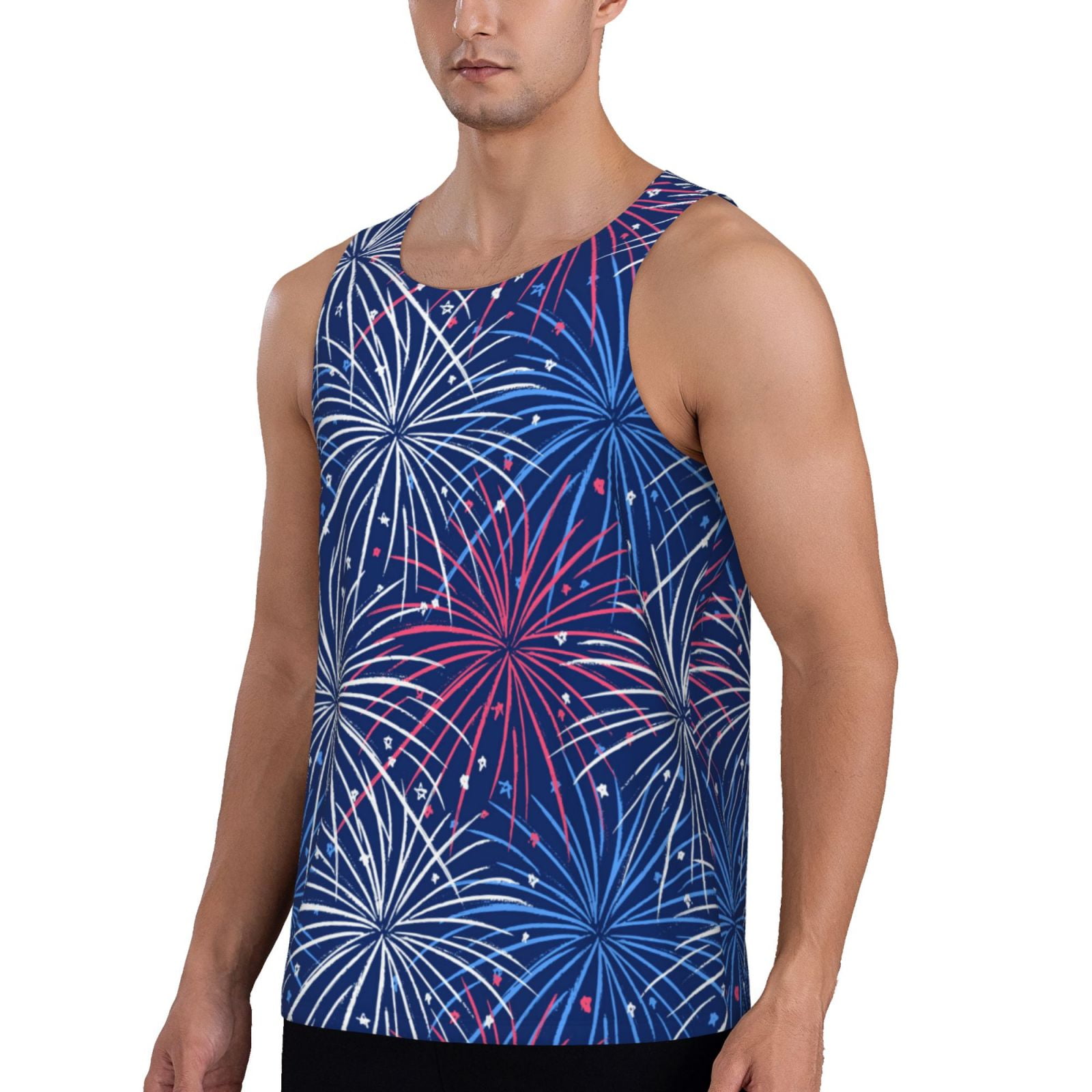 Ocsxa Ireworks In The Night Sky Pattern Men's Muscle Gym Workout ...
