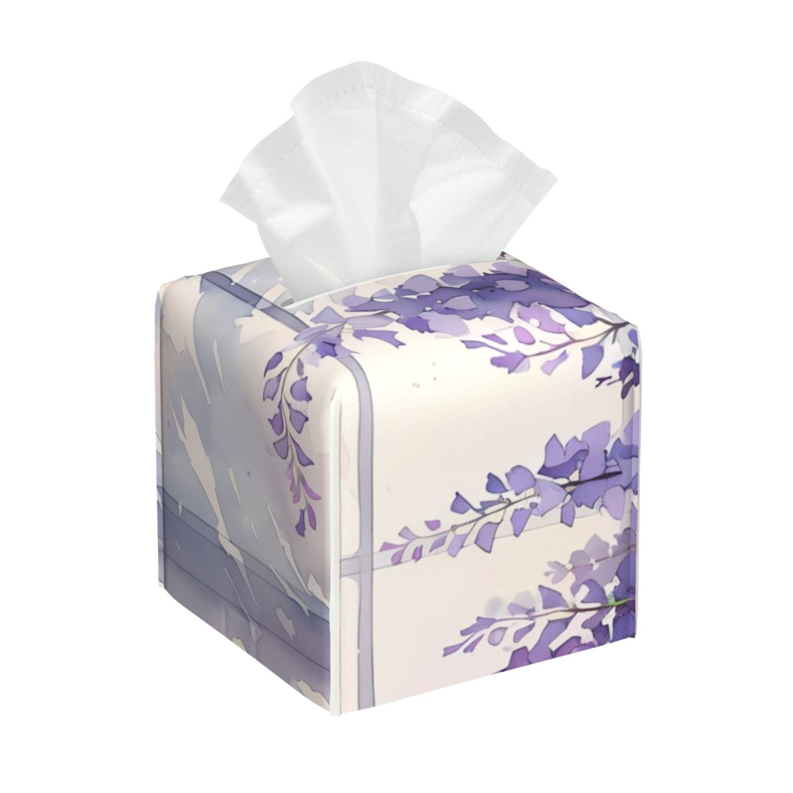 Ocsxa Lavender Blooms Window Print Leather Tissue Box Cover Holder ...