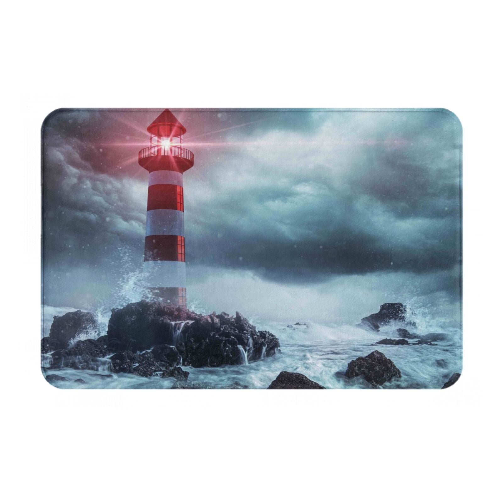Ocsxa Lighthouse In A Stormy Sea Door Mat 16"X24", Indoor/Outdoor Mat ...