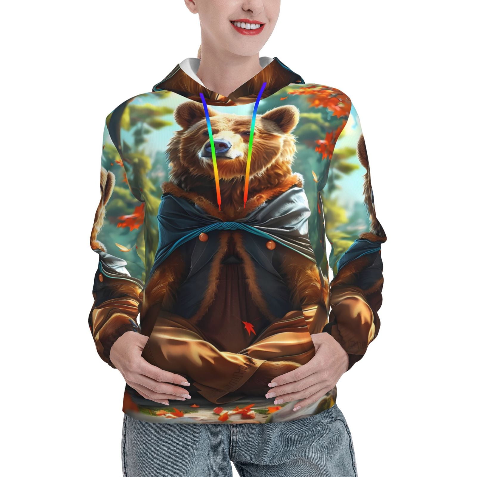 Ocsxa Maple Meditating Bear Print Women's Hoodie Sweatshirts Workout ...