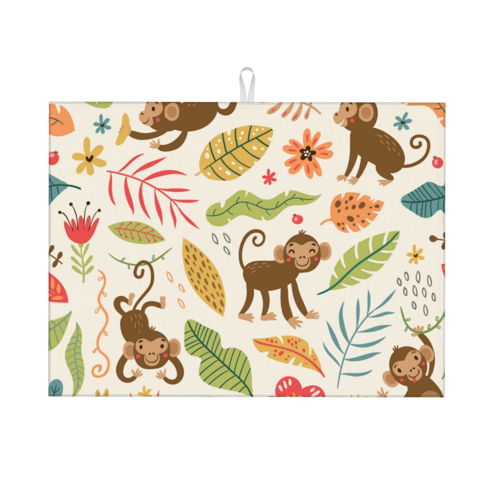 Ocsxa Monkeys In The Jungle Dish Drying Mat For Kitchen Counter, Coffee ...