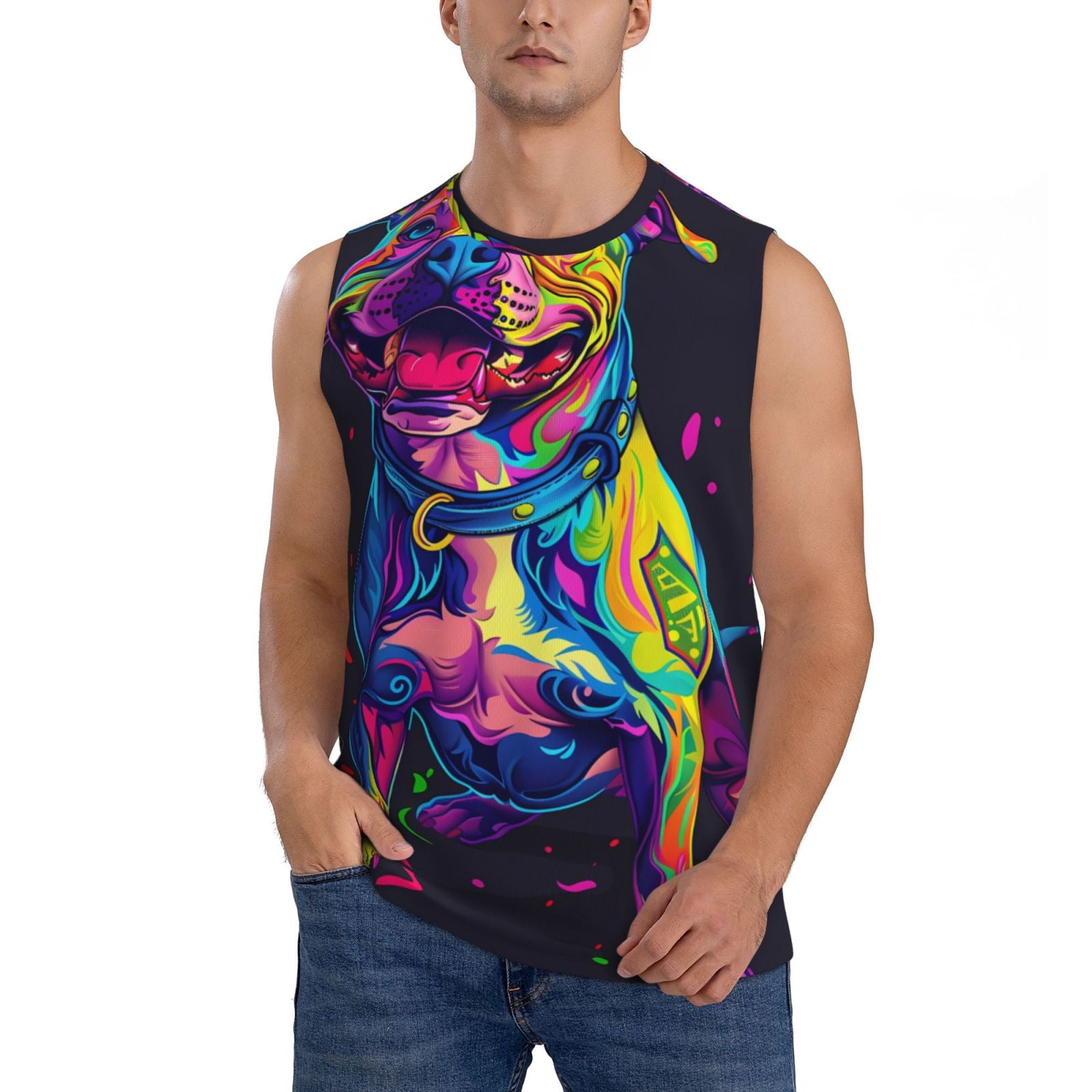 Ocsxa Neon Pop Art Pitbull Print Workout Tank Tops Gym Sleeveless ...