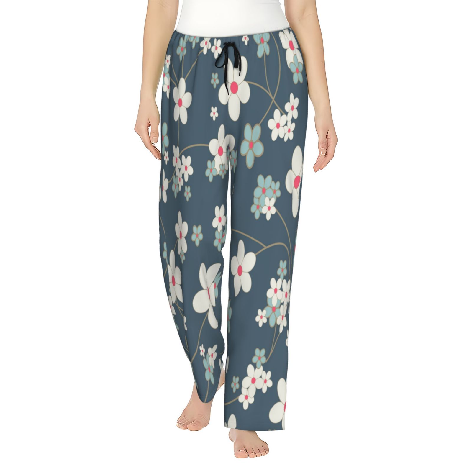 Ocsxa Pajamas Pants For Women,Blue Flower Pajama Pants With Pockets ...