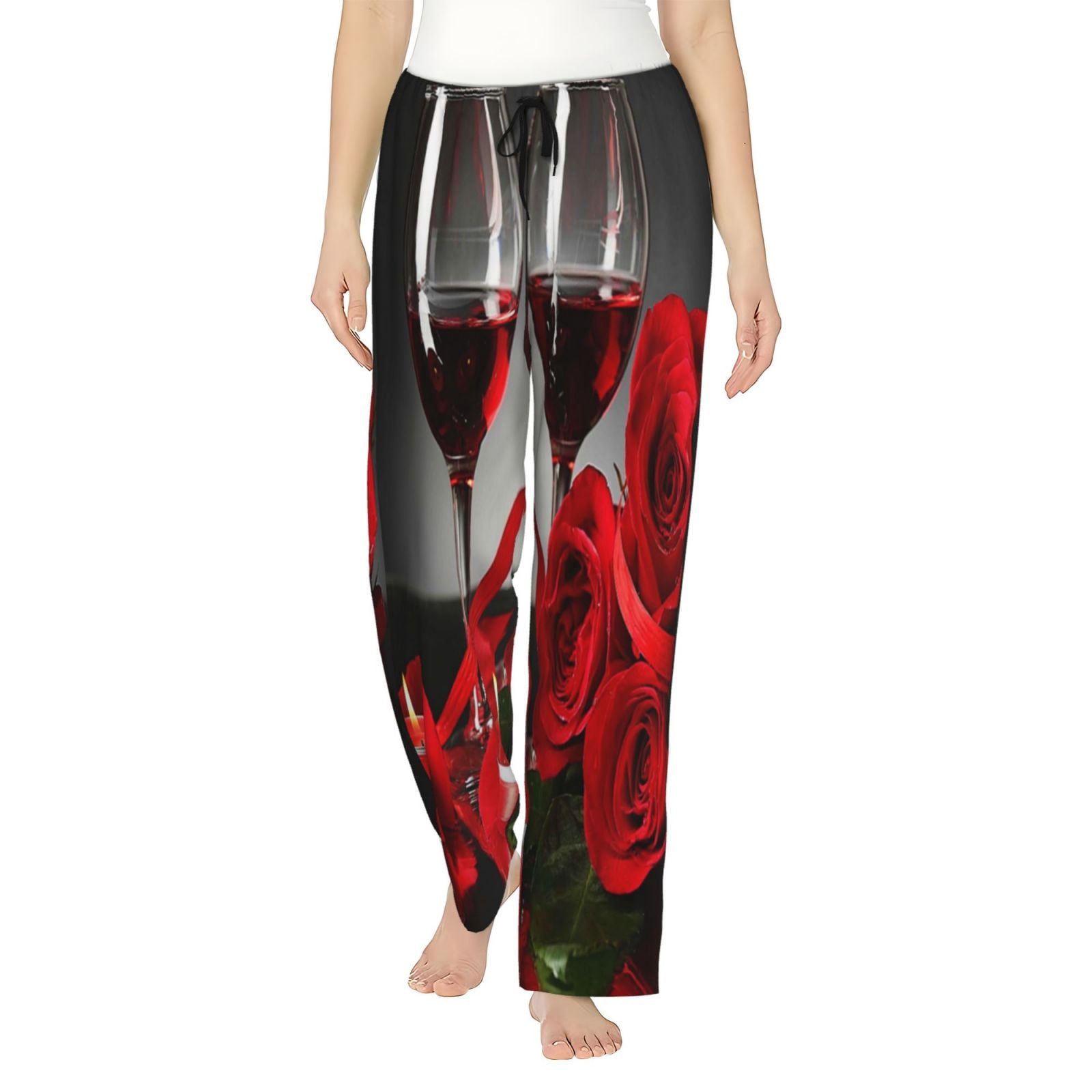 Ocsxa Pajamas Pants For Women,Red Wine Rose Pajama Pants With Pockets ...