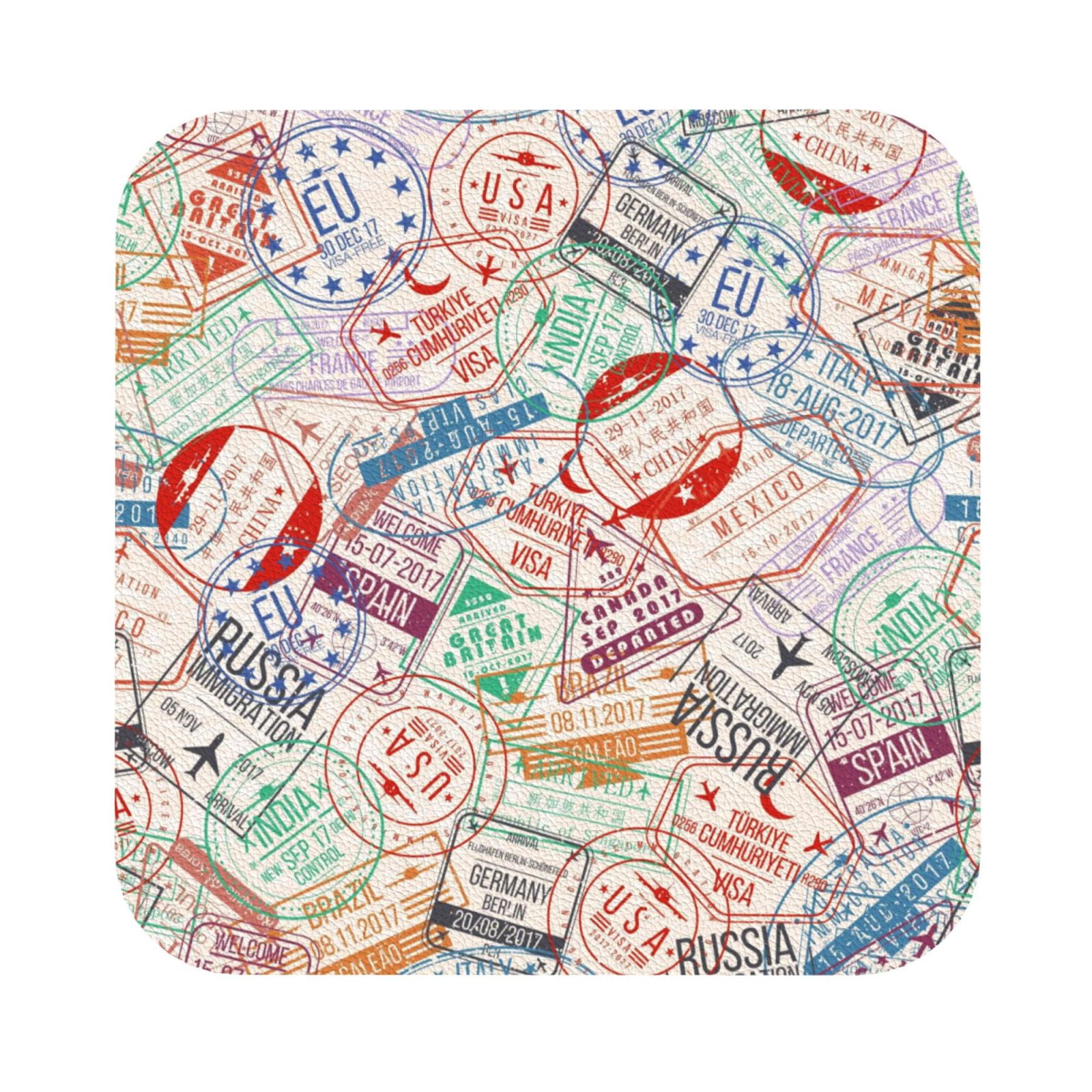 Ocsxa Passport Stamp Coasters For Drinks Leather Coasters Set Of 4 For ...