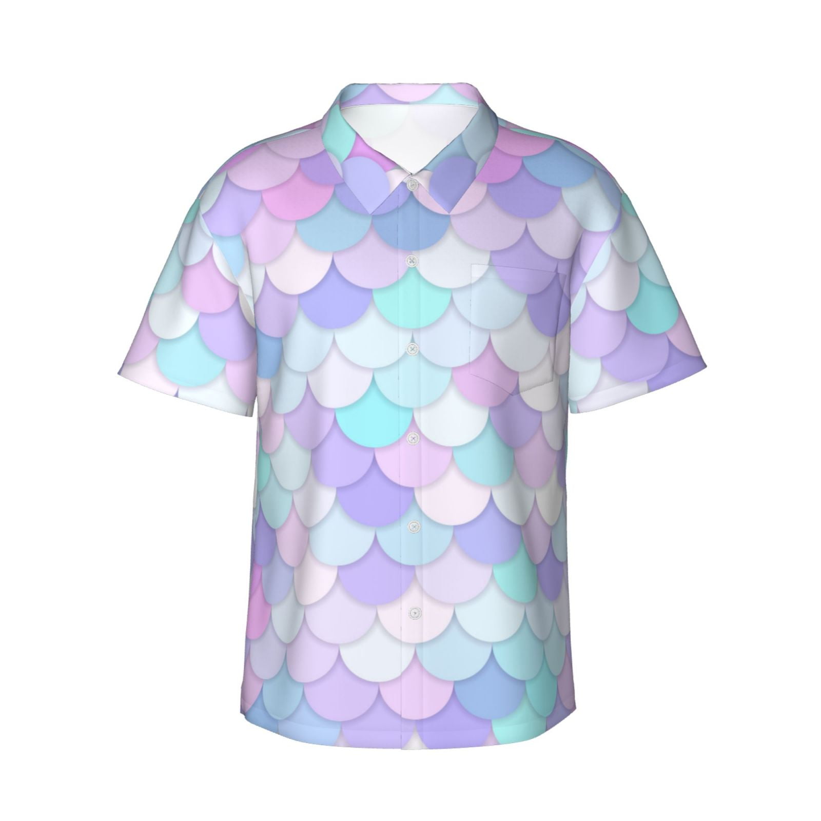 Ocsxa Rainbow Scales Print Hawaiian Shirt For Men Casual Button-Down ...