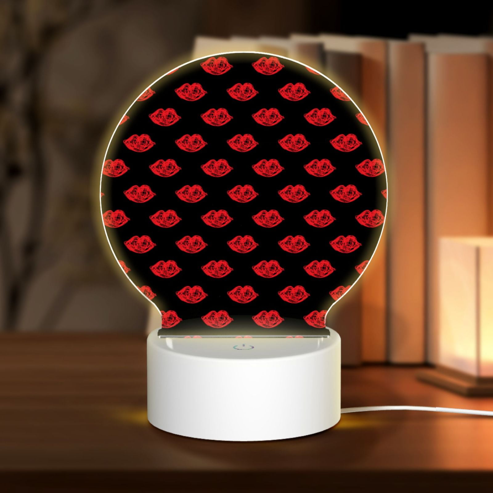 Ocsxa Red Beautiful Lips Print Acrylic Night Light - Round Acrylic ...