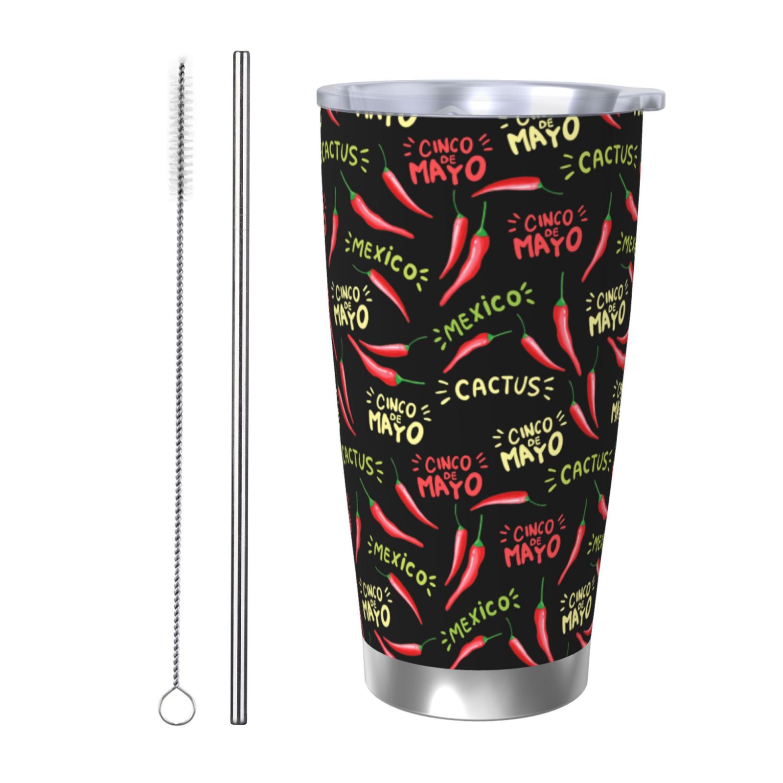 Ocsxa Red Chili Pattern 20oz Travel Coffee Mug with Flip Lid,Stainless ...