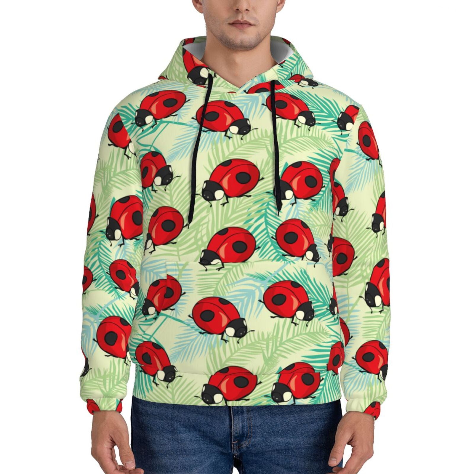 Ocsxa Red Ladybugs And Leaf Print Fall Hoodie Sweatshirt for Men,Men's ...