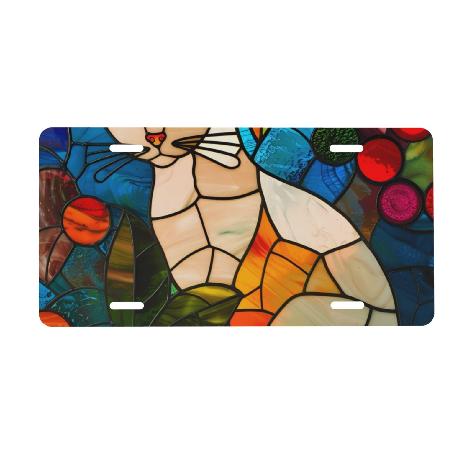 Ocsxa Stained Glass Cat Art Print Front License Plate Covers,License ...