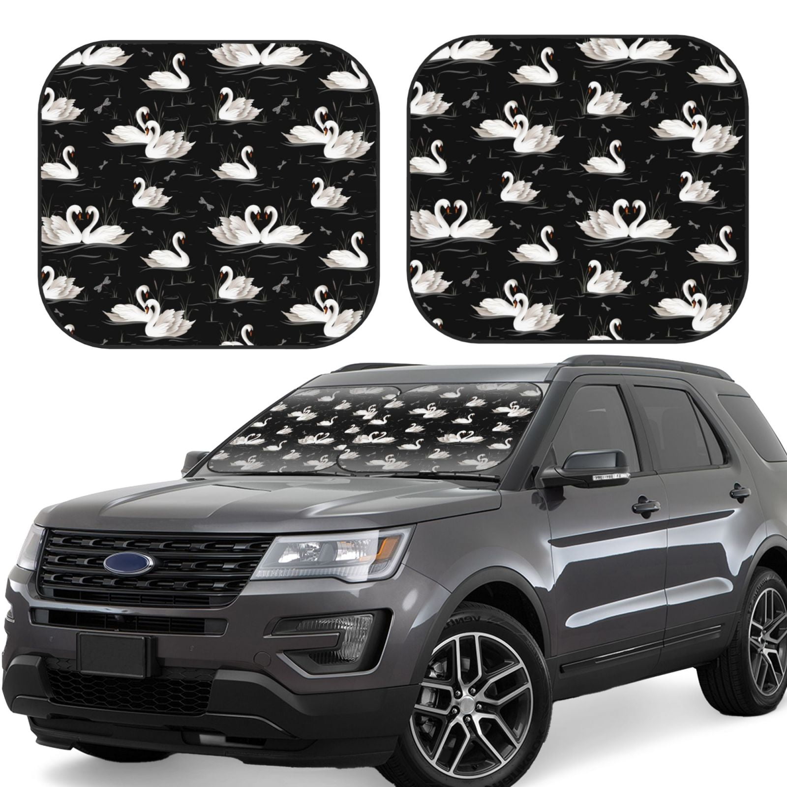 Ocsxa Swan And Dragonflies Print Car Windshield Sun Shade, 2-Piece ...