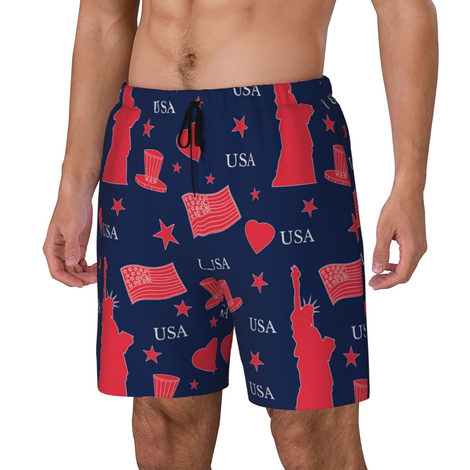 Ocsxa The Statue Of Liberty Pattern Men's Swim Trunks Swim Shorts with ...