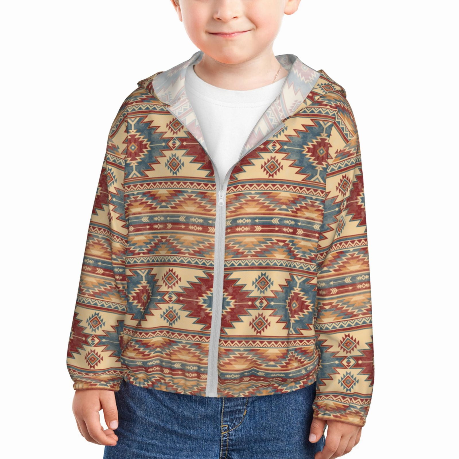 Ocsxa Traditional Tribal Aztec Print Kids Active Zipper Sun Protection Jacket Boys Girls Hooded ...