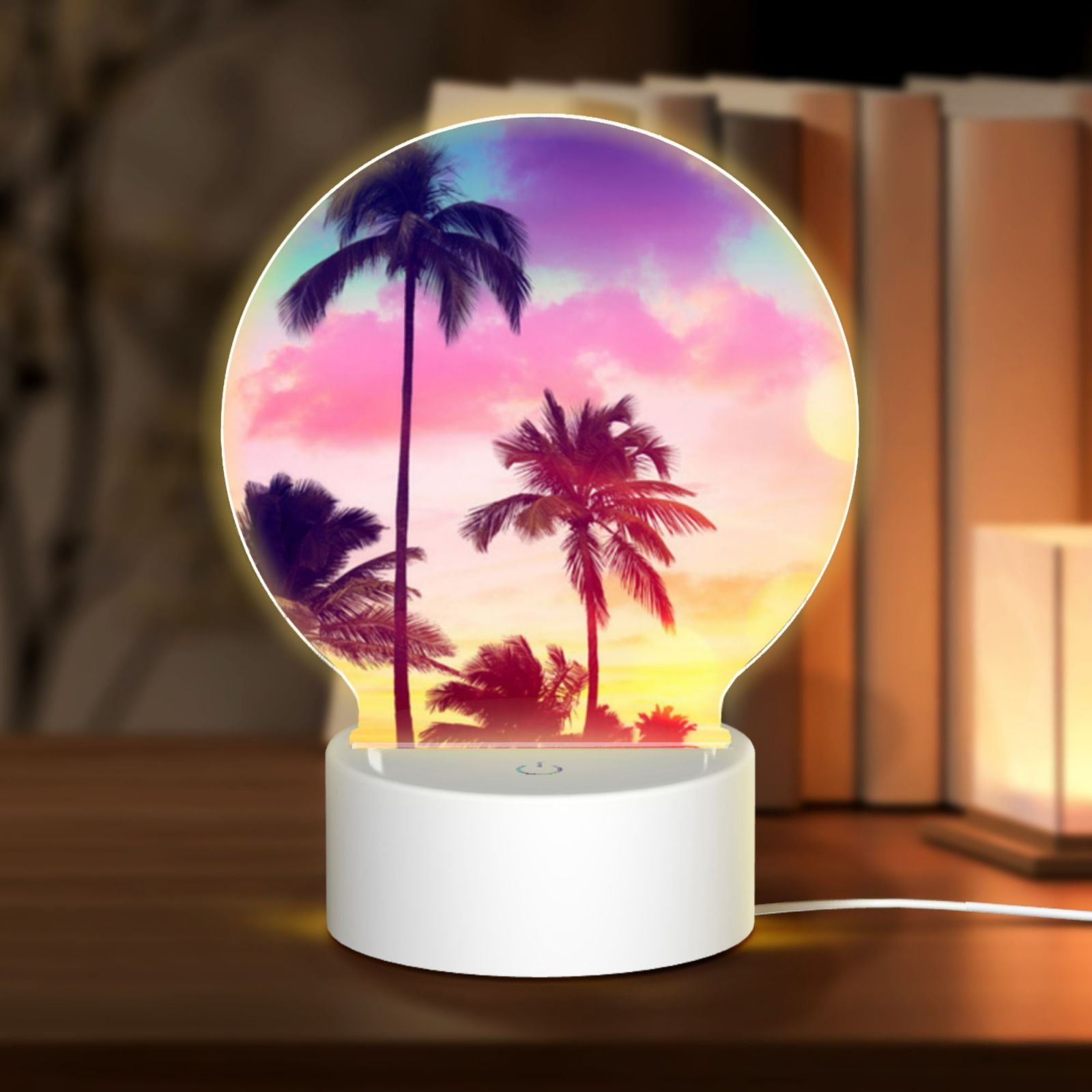 Ocsxa Tropical Palm Tree at Sunset Print Acrylic Night Light - Round ...