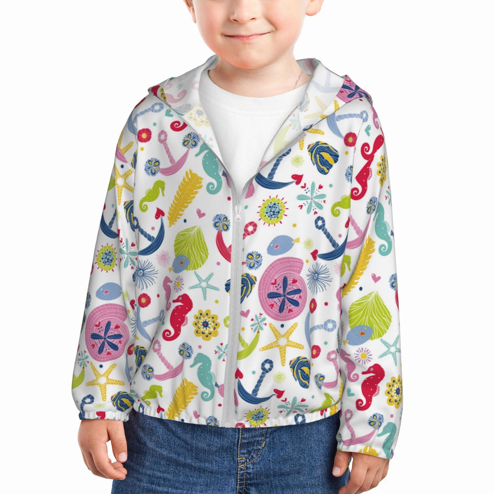 Ocsxa Undersea Seahorse Print Kids Active Zipper Sun Protection Jacket Boys Girls Hooded Cooling ...
