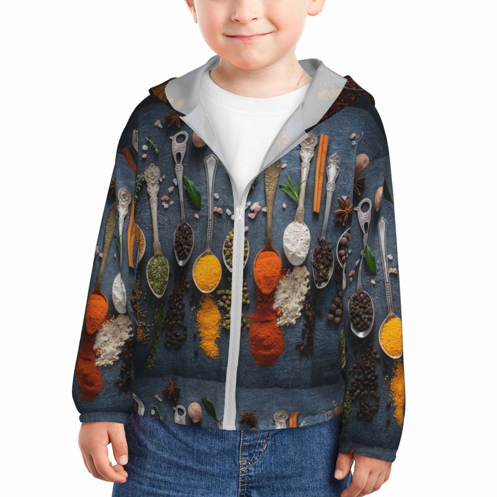 Ocsxa Various Herbs And Spices In Spoons Print Kids Active Zipper Sun Protection Jacket Boys ...