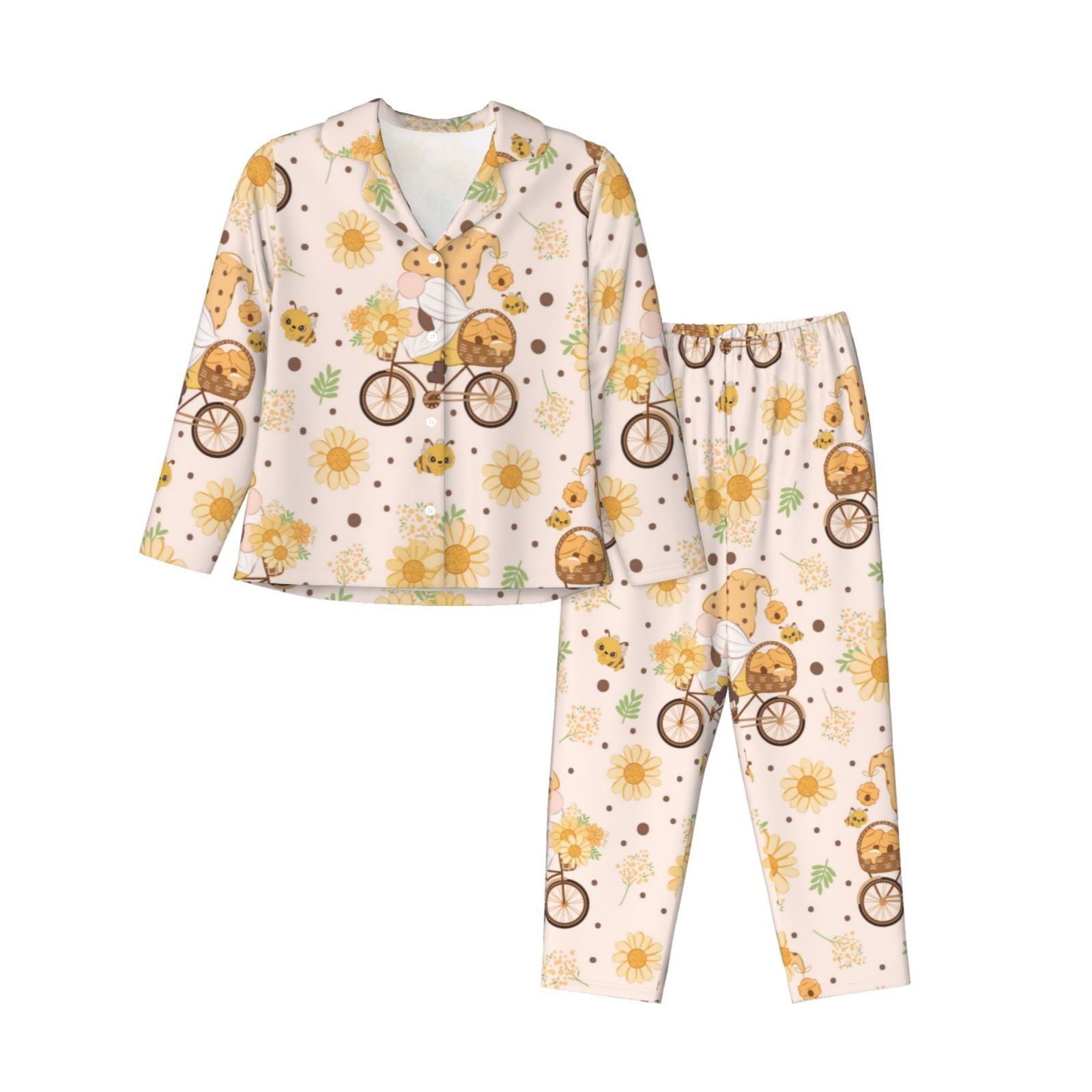 Ocsxa Women 2 Piece Floral Pajamas Lounge Set Cute Bee Gnome Loungewear ...