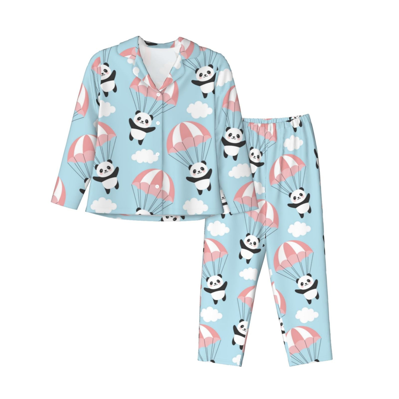 Ocsxa Women 2 Piece Floral Pajamas Lounge Set Cute Panda Flying In The ...