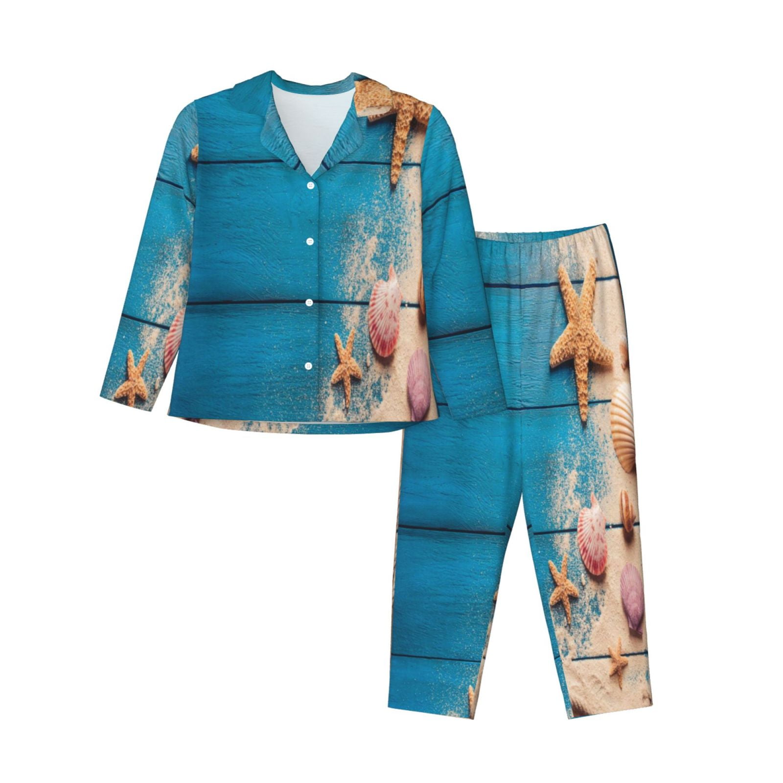 Ocsxa Women 2 Piece Floral Pajamas Lounge Set Shells And Starfish ...