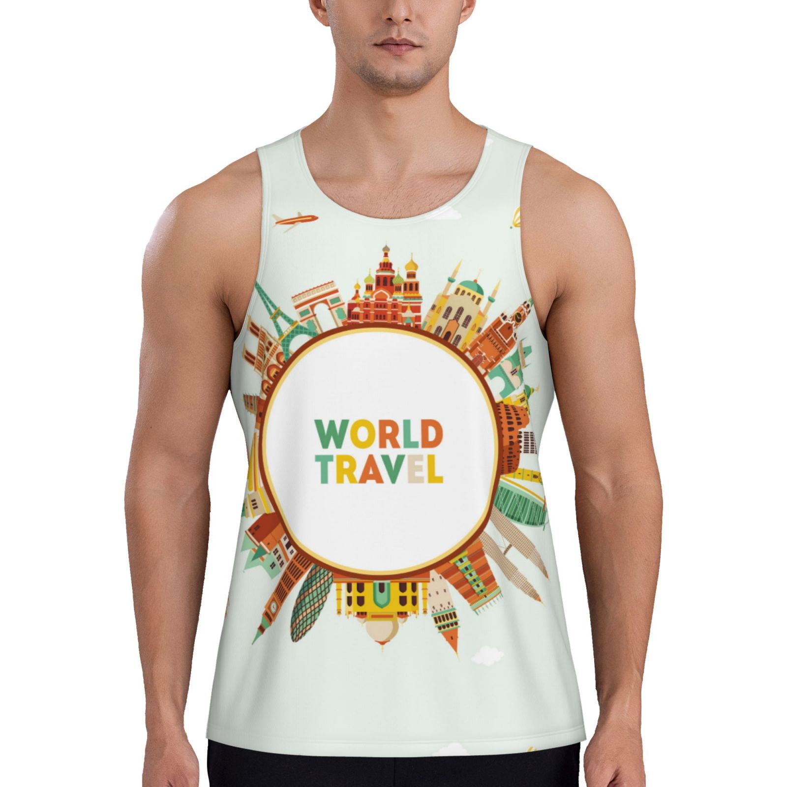 Ocsxa World Travel3 Pattern Men's Muscle Gym Workout Stringer Tank Tops ...