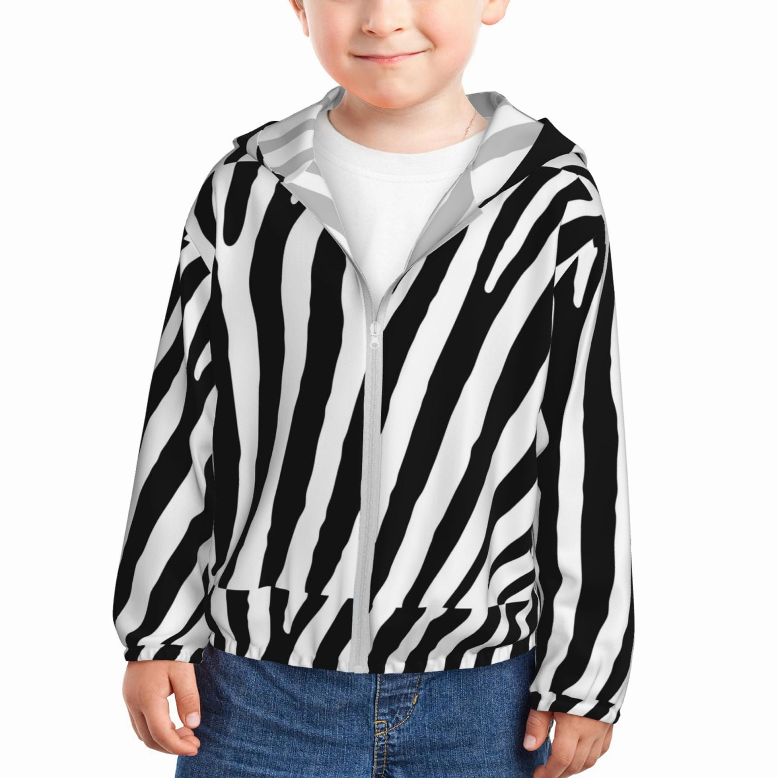 Ocsxa Zebra Print Kids Active Zipper Sun Protection Jacket Boys Girls Hooded Cooling Shirt-2 ...