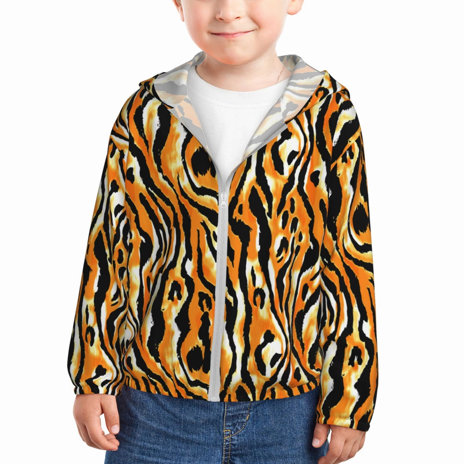 Ocsxa Zebra Print Kids Active Zipper Sun Protection Jacket Boys Girls Hooded Cooling Shirt-2 ...