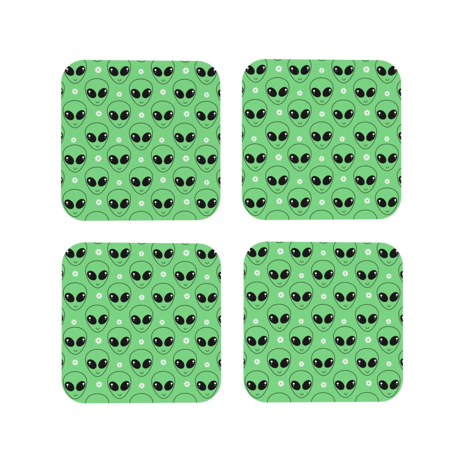Ocsxa alien cartoons Coasters for Drinks Leather Coasters Set of 4 for ...