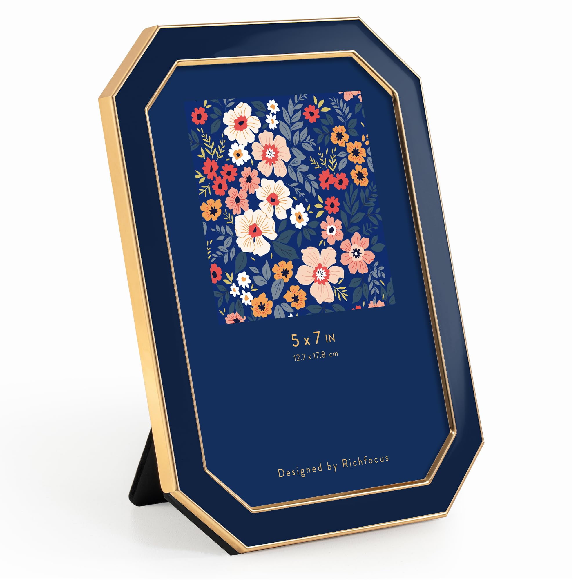 Octagon 5x7 Picture Frame with HD Tempered Glass, Gold Metal Edge ...