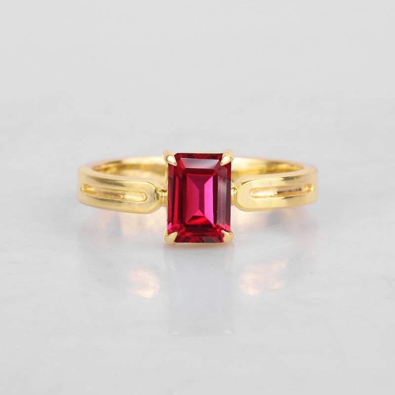 Octagon Cut Ruby Dailty Solitaire Ring, Prong Set Bridal Handmade Ring ...