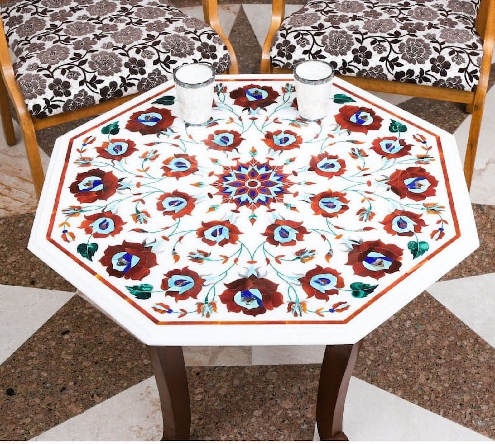 Octagon Marble Coffee Table with White Marble Inlay Work, Bedside Table ...
