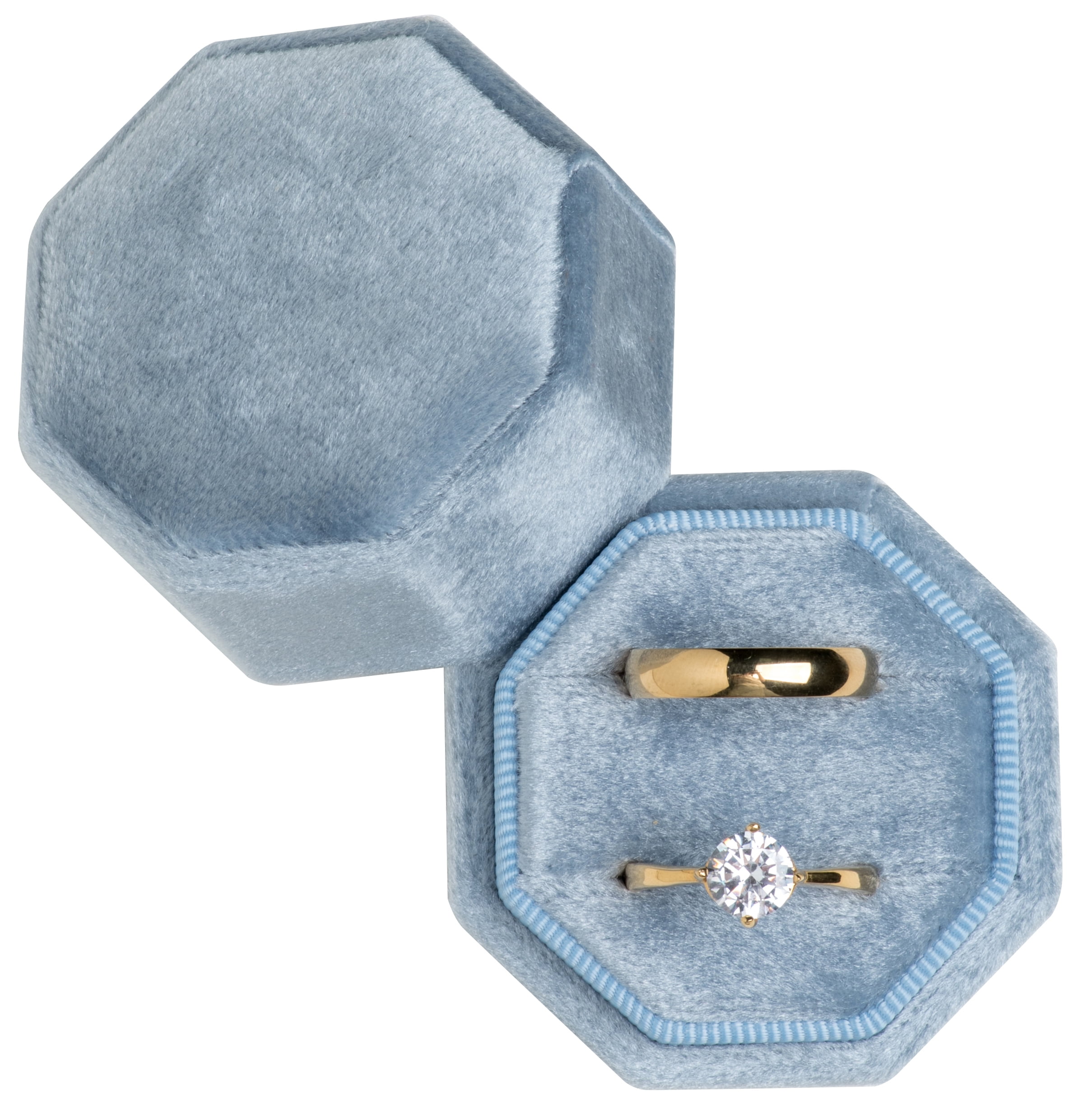 Octagon Premium Velvet Double Ring Box for Wedding Ceremony(Light Ocean ...