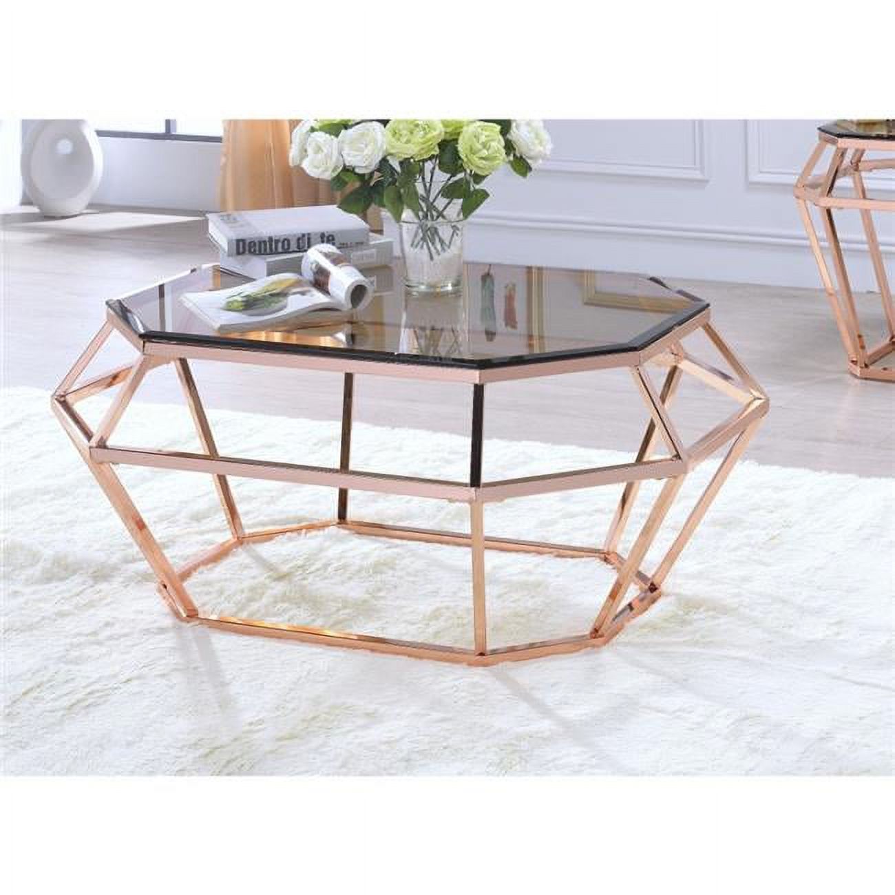 Benzara Octagon Shaped Glass Coffee Table With Geometric Metal Base ...