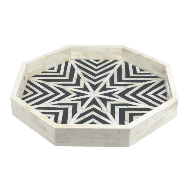 Octagonal Bone Inlay Serving Tray, Black and White Contemporary Design ...
