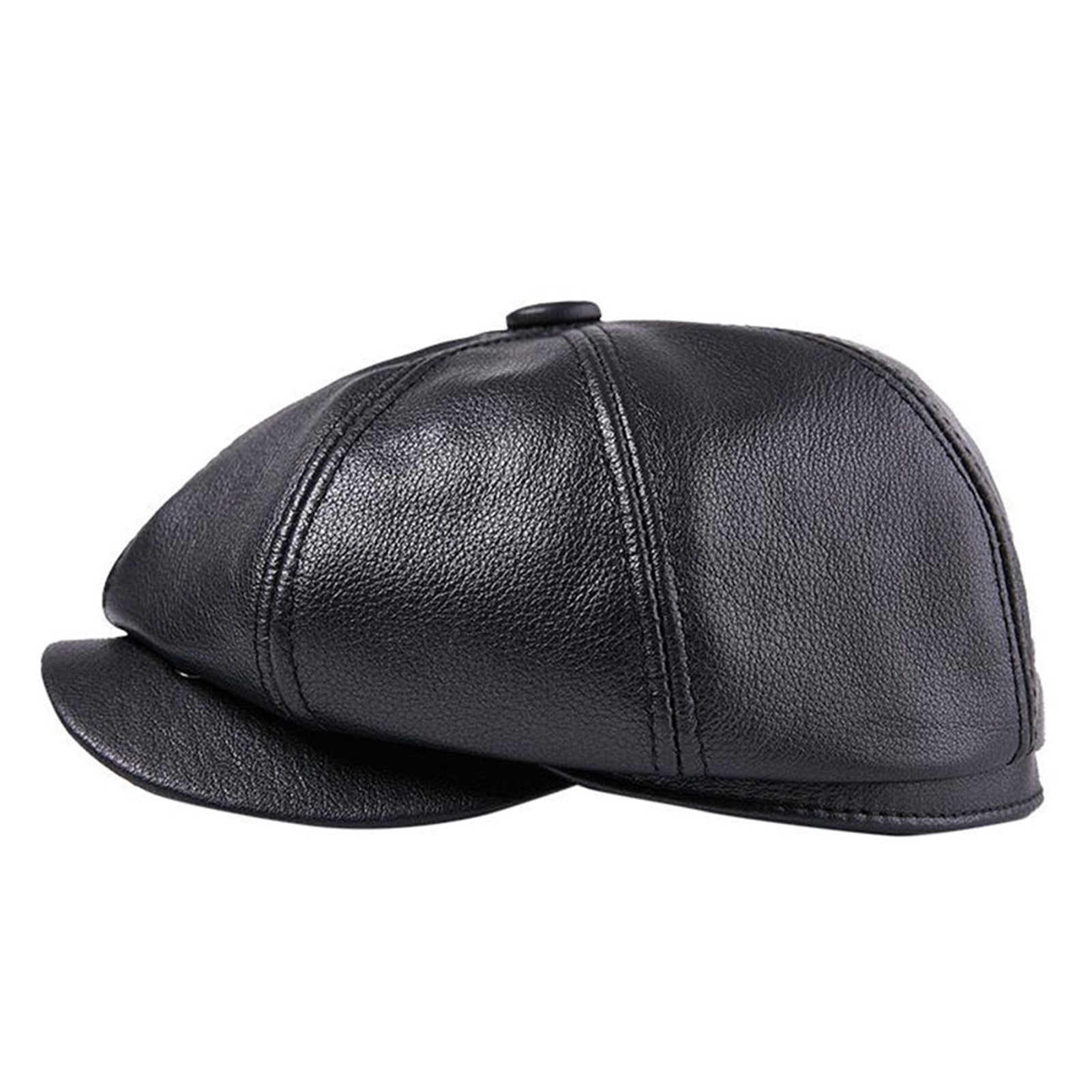Octagonal Cap Real Leather Men Black Vintage Newsboy Caps Male Spr--ing ...