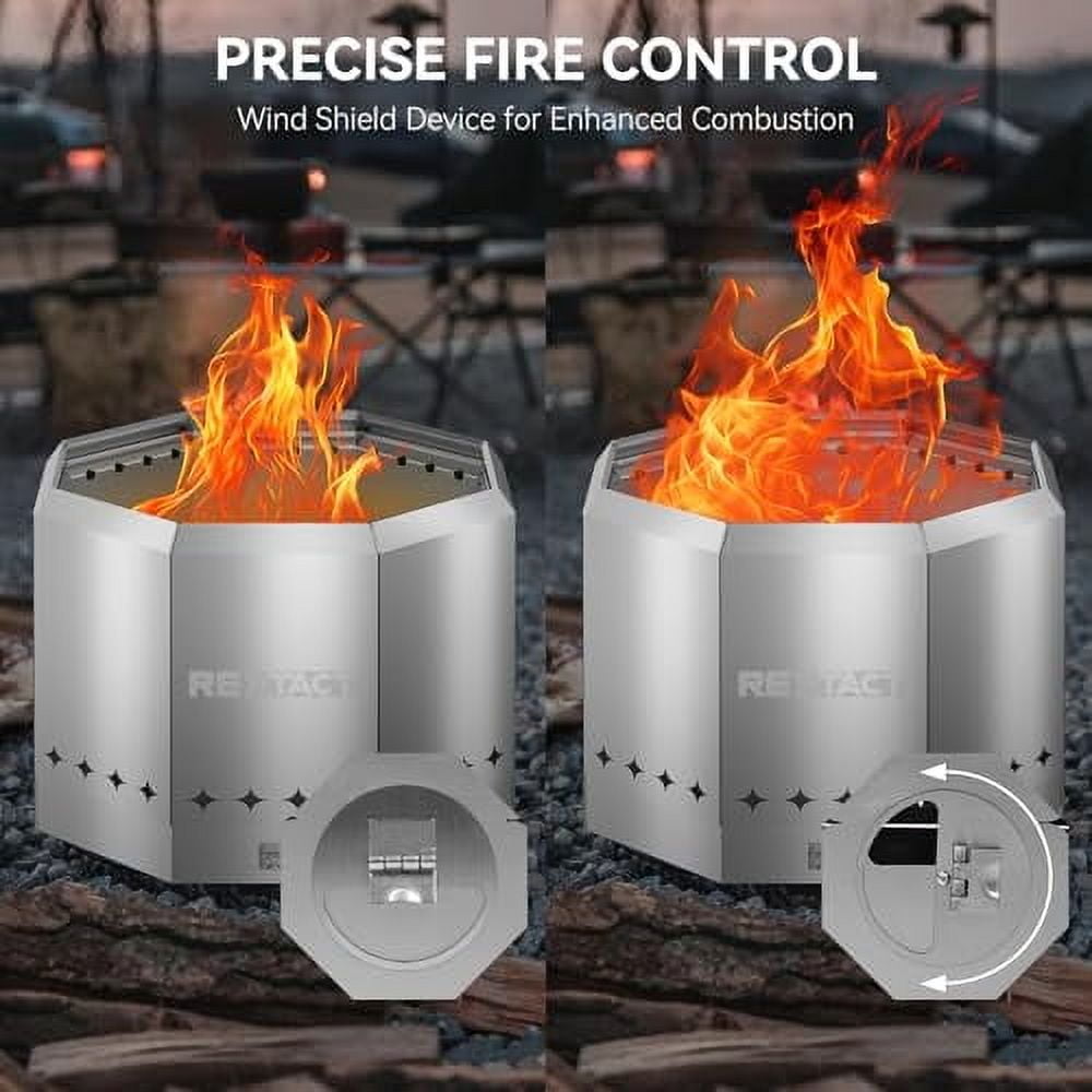 Octagonal Smokeless Fire Pit 21'' with Adjustable Airflow Control and ...