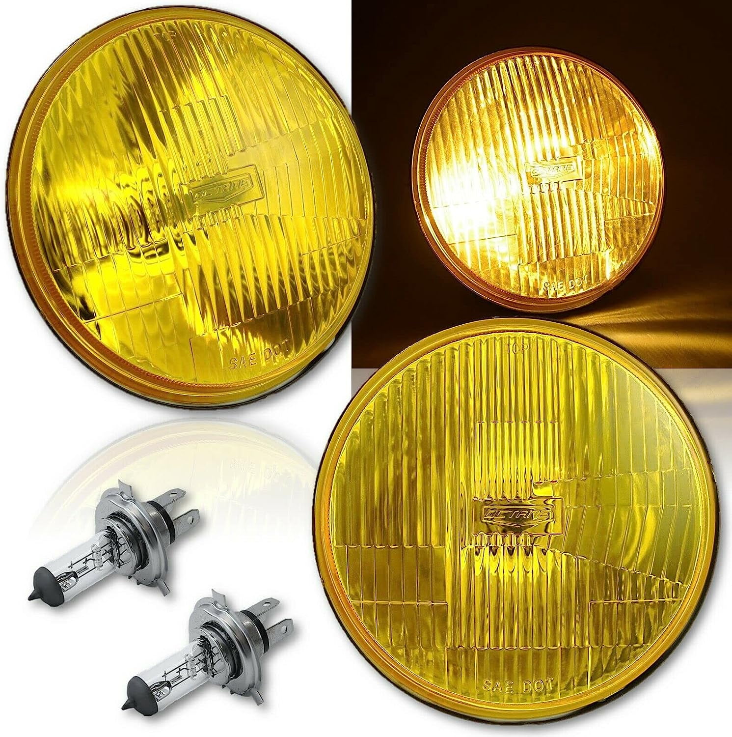 Octane Lighting 7 Inch H6024/6014 Yellow Amber Stock Glass Headlight H4 ...