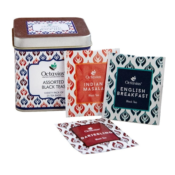 Octavius Assorted Black Tea BDF32 Sampler Pack - 25 Tea Bags, 3 Flavors ...