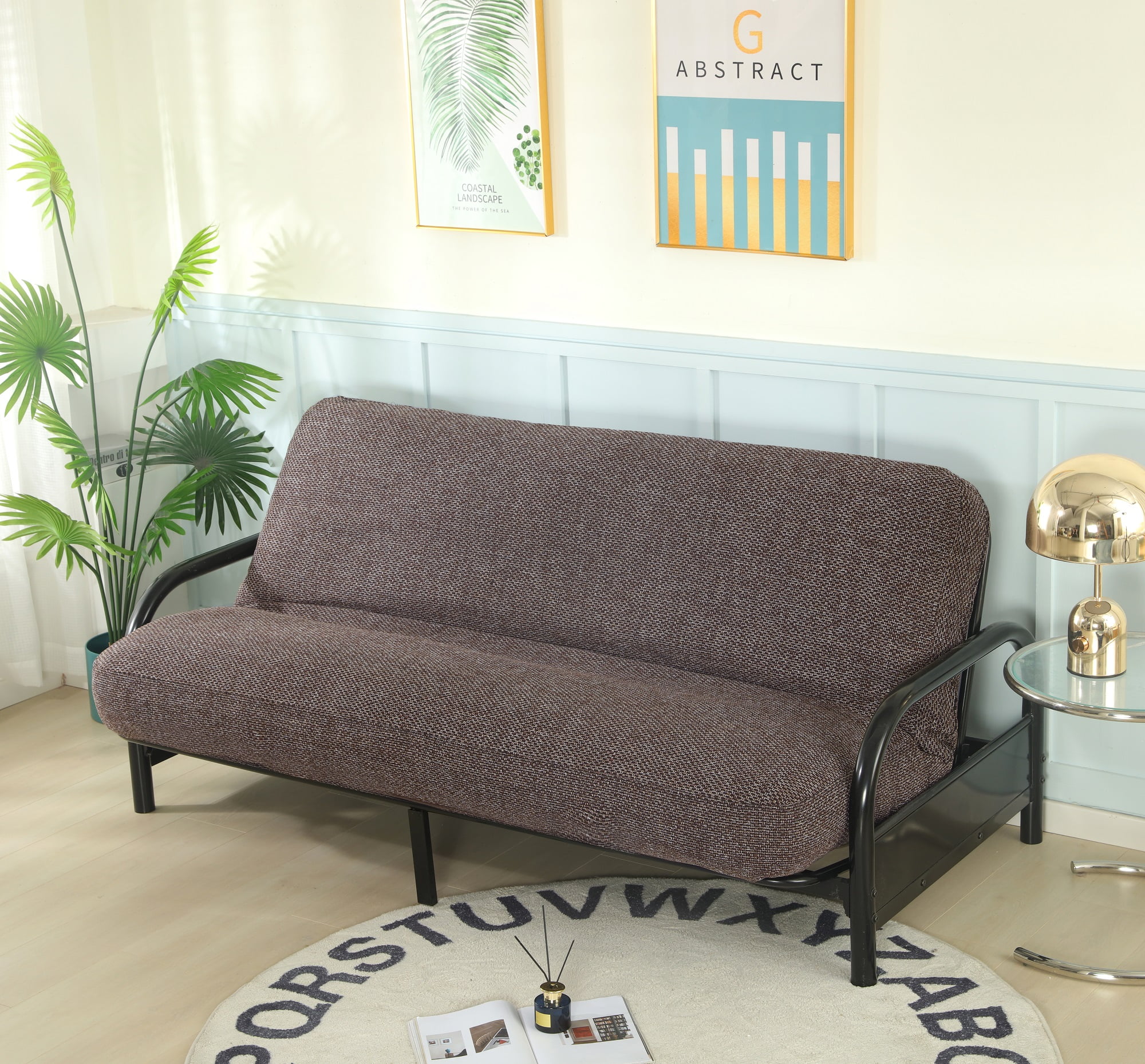 OctoRose Full Size Premium Upholstery Linen Brown Futon Cover with 3 ...