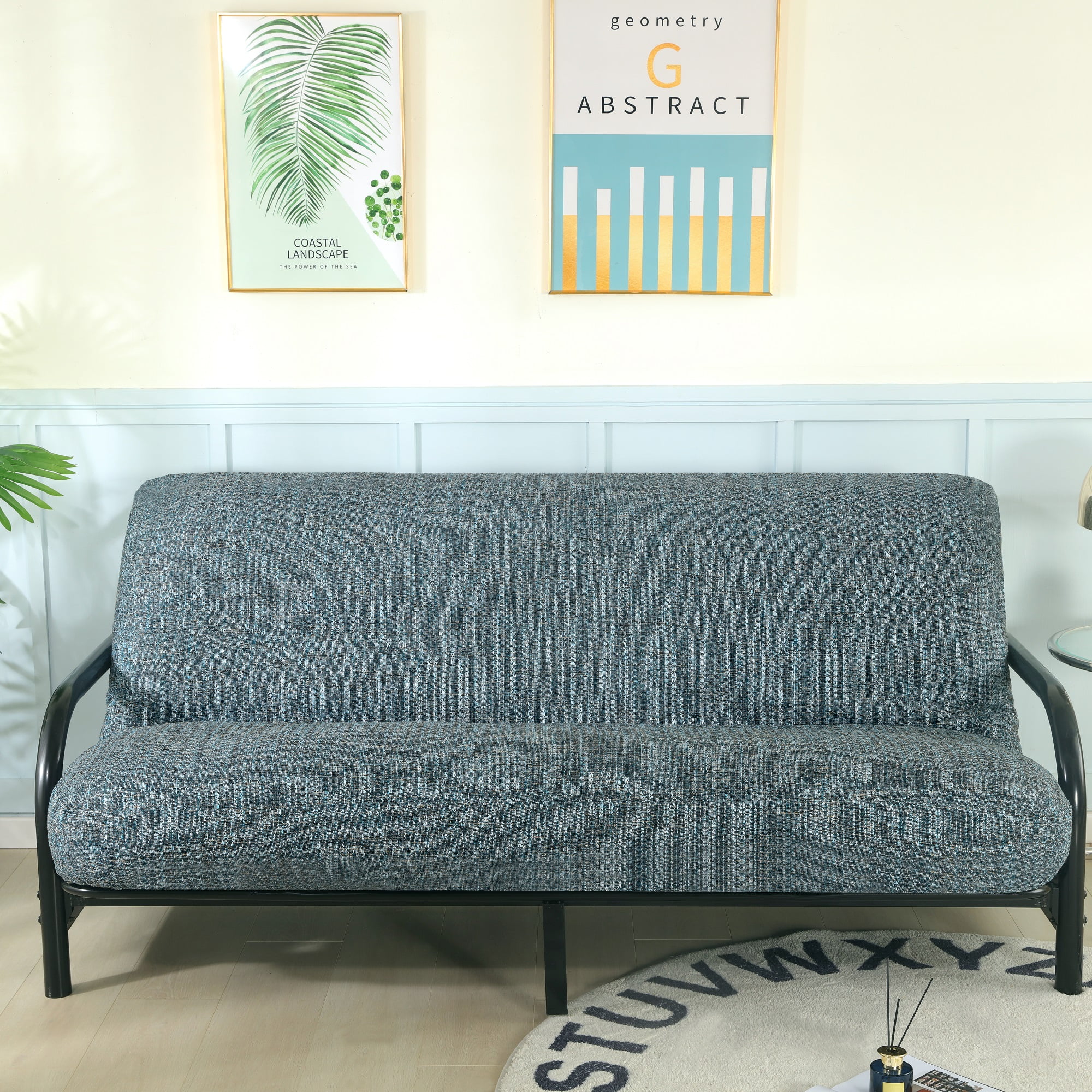 OctoRose Full Size Teal Blue Linen Futon Cover with 3 Side Zipper ...