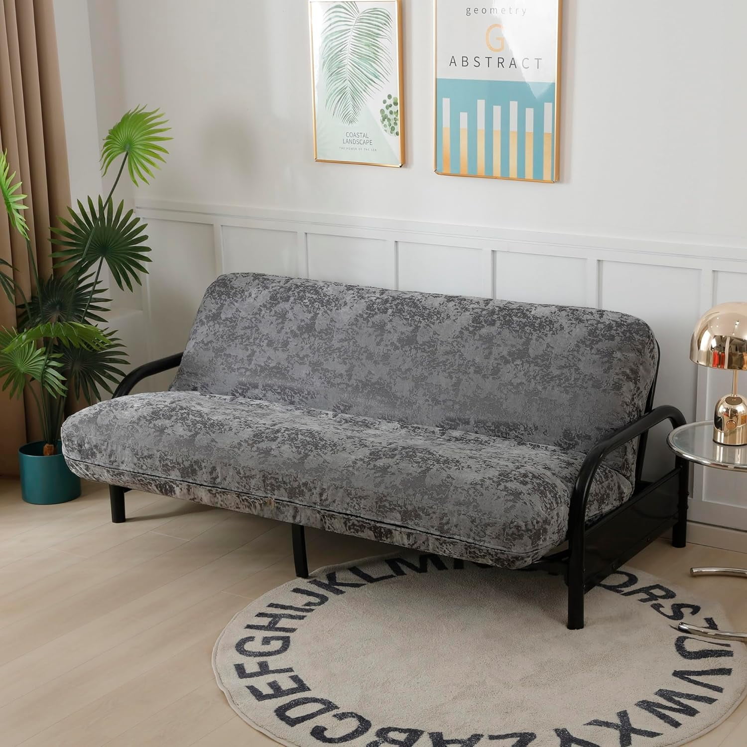 OctoRose Full Size 54x75x8inch 3 Side Zipper Chenille Grey Relif Futon ...
