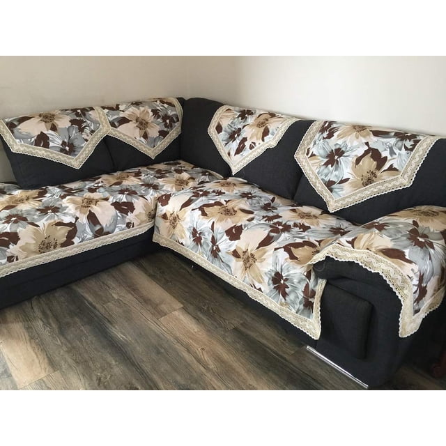 OctoRose Upholstery Canvas Blue/ Camel / Brown Mixed Anti-Slip Backing ...