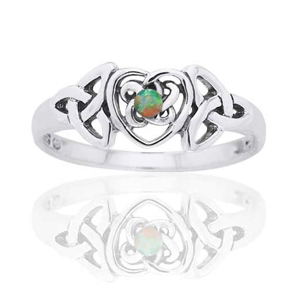 October Birthstone Ring - Sterling Silver Opal Celtic Trinity Knot ...