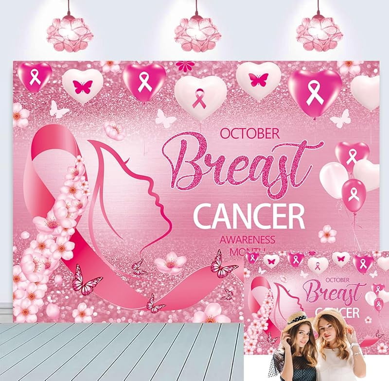 October Breast Cancer Awareness Backdrop October Pink Ribbon Flower ...