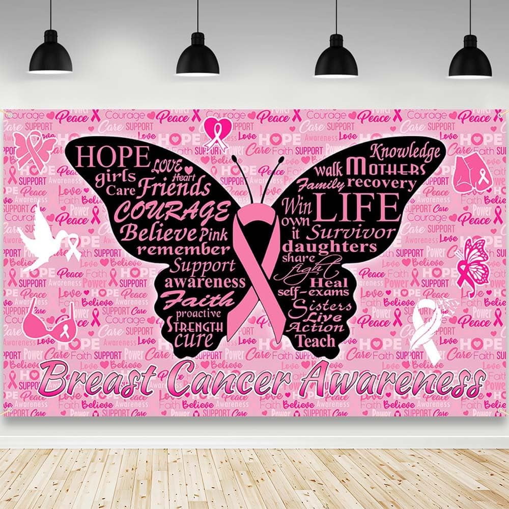October Breast Cancer Awareness Backdrop October Pink Ribbon Flower ...