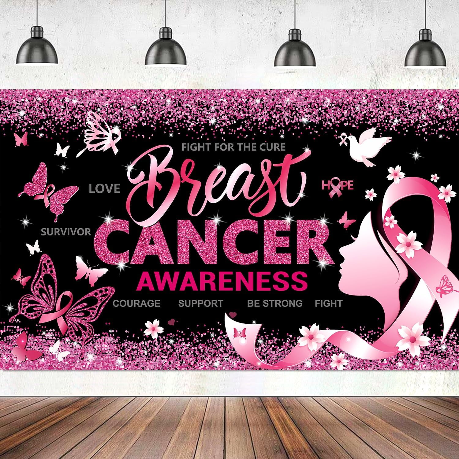 October Breast Cancer Awareness Backdrop October Pink Ribbon Flower ...