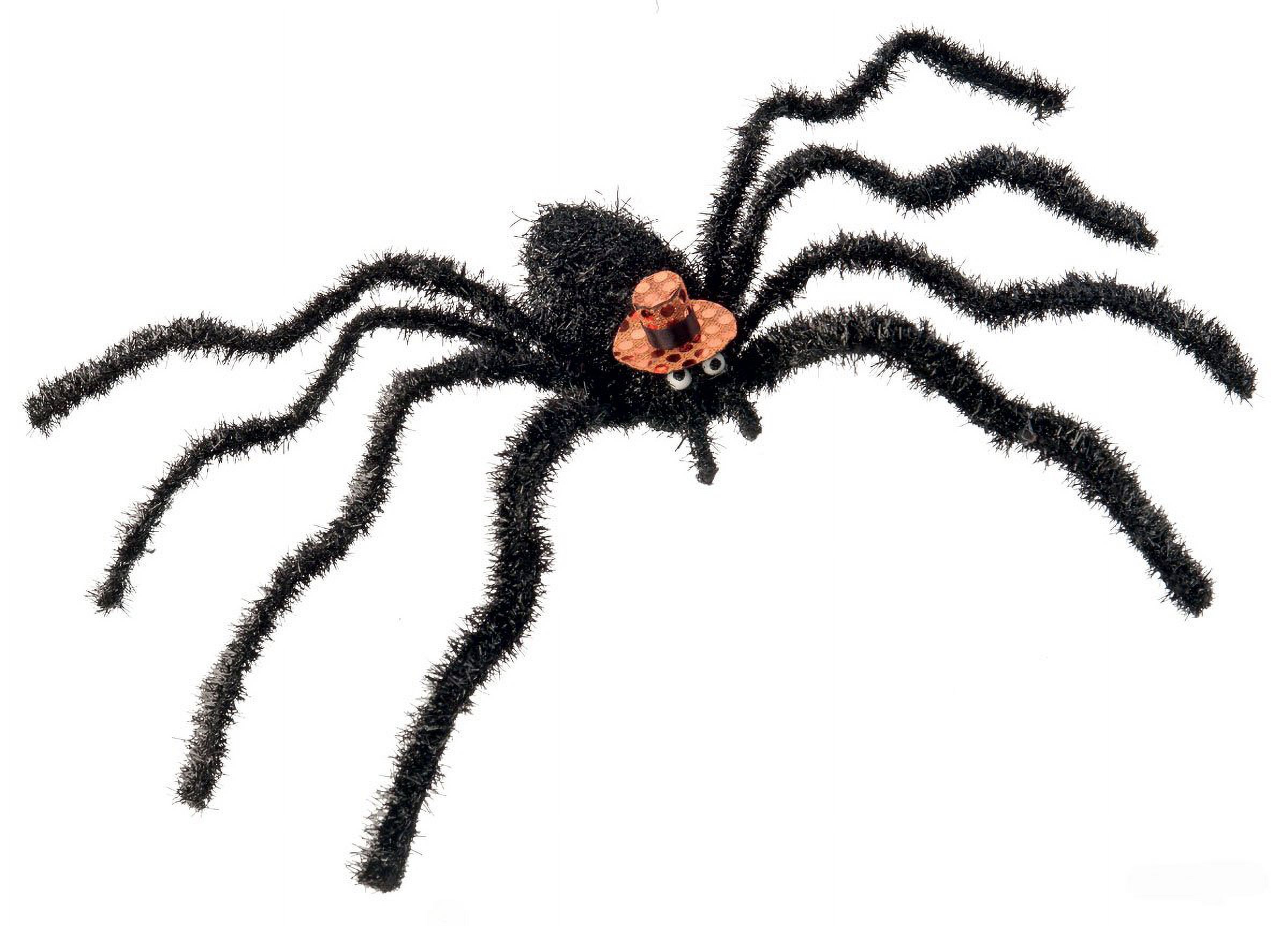 October Hill Black Fuzzy Spider with Orange Top Hat Halloween ...