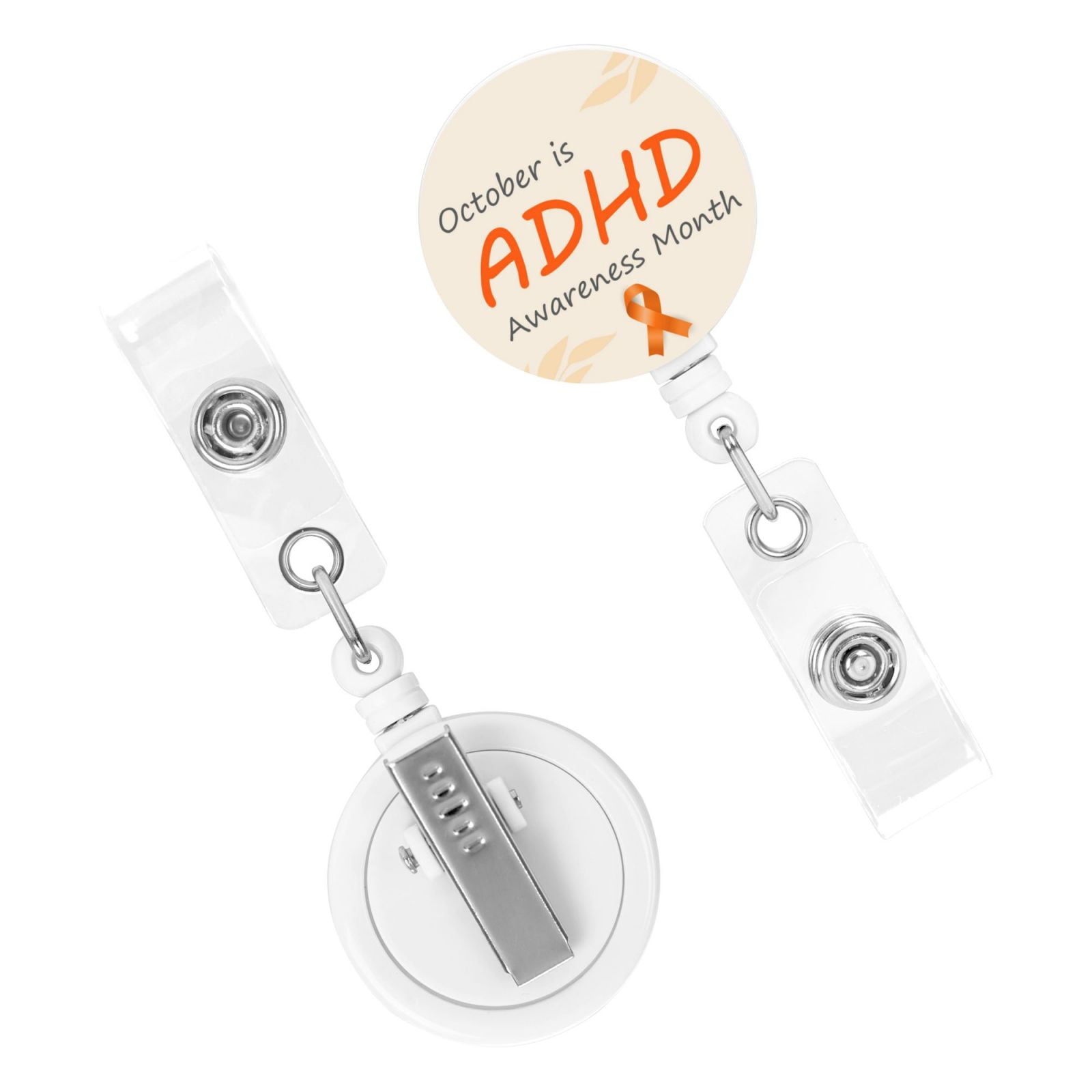 October Is Adhd Awareness Month Orange Ribbon Badge Reel Retractable ...
