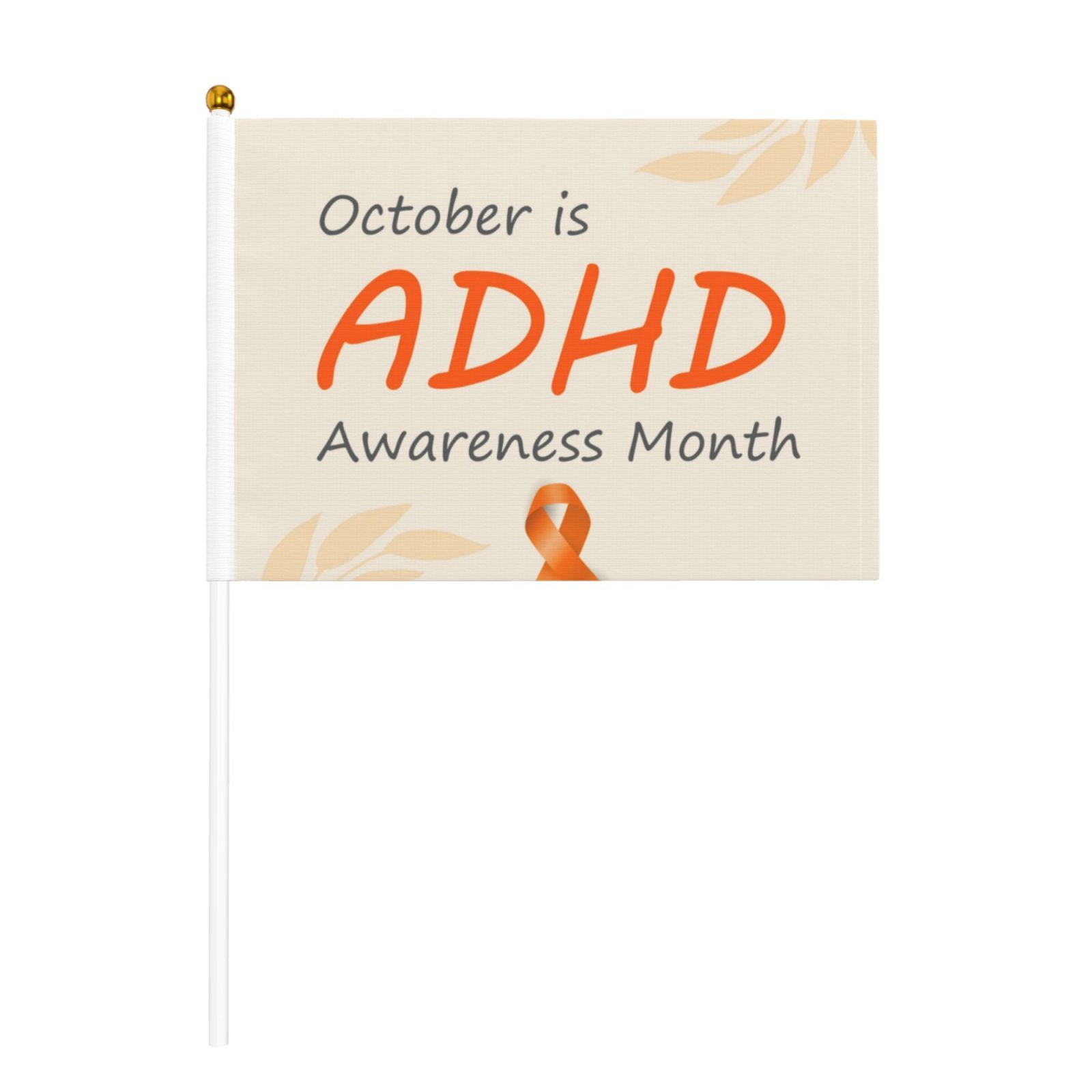 October Is Adhd Awareness Month Orange Ribbon Flag Small Mini Hand Held ...