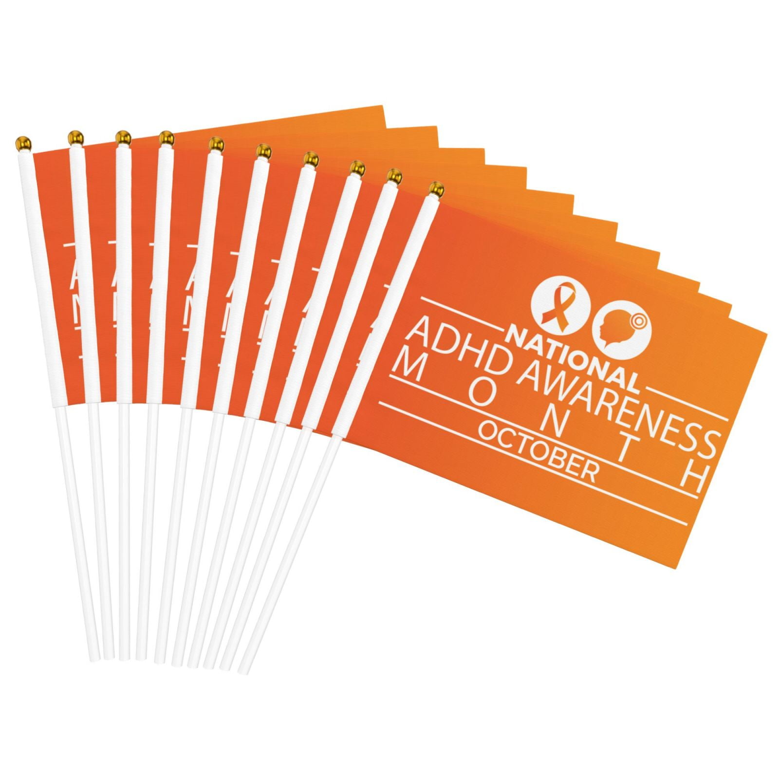 October Is Adhd Awareness Month Orange Ribbon Flag Small Mini Hand Held ...